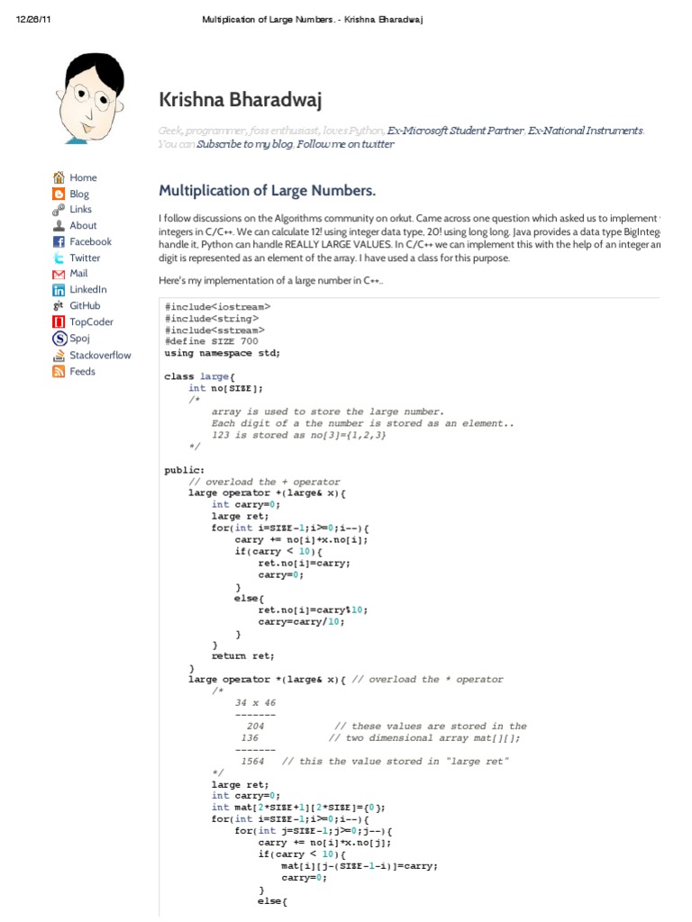 Multiplication Of Large Numbers PDF Integer Computer Science