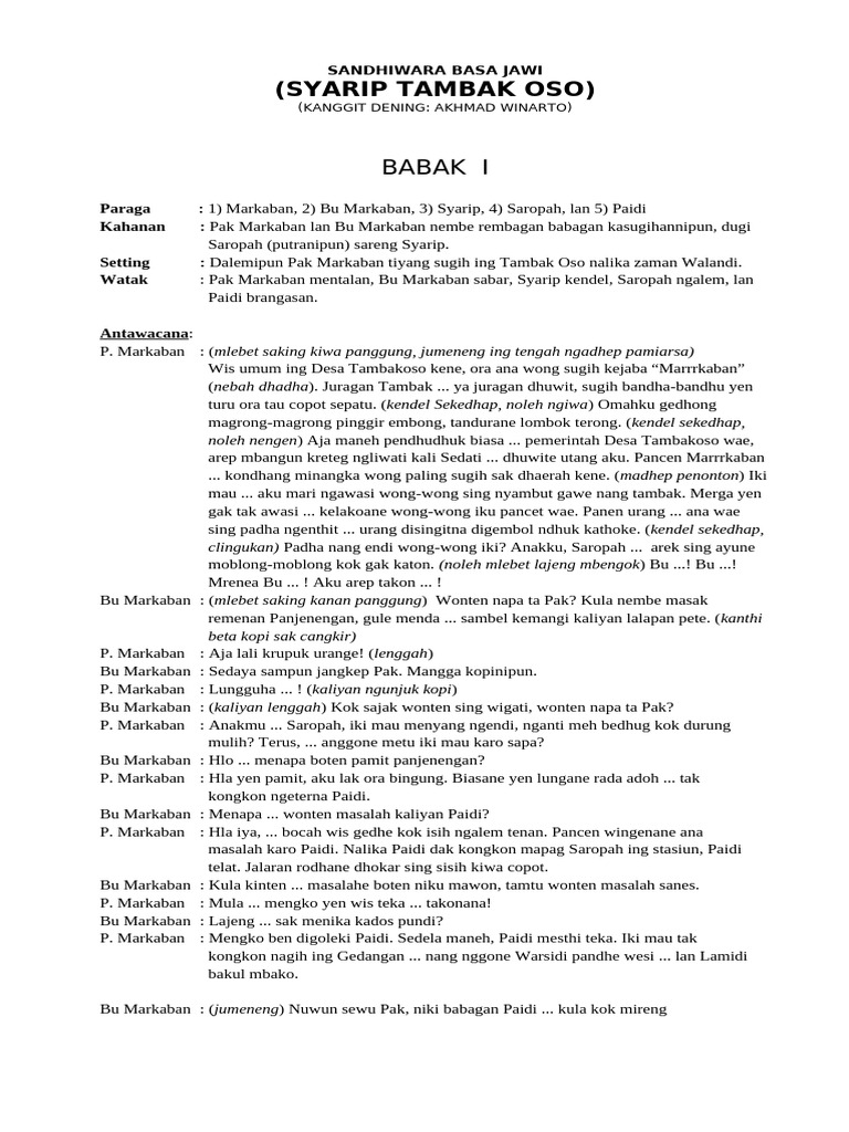 Naskah Ludruk Sarip Tambak Oso | PDF