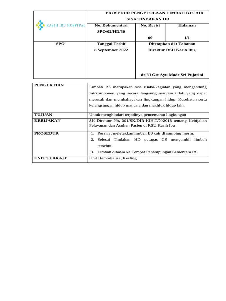 Prosedur Pengelolaan Limbah B3 Cair | PDF