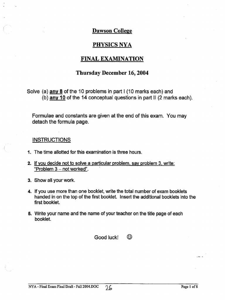 NYA Final Exam Dec 2004 With Answers | PDF