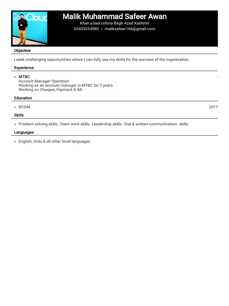Account Manager Resume - Malik Awan | PDF