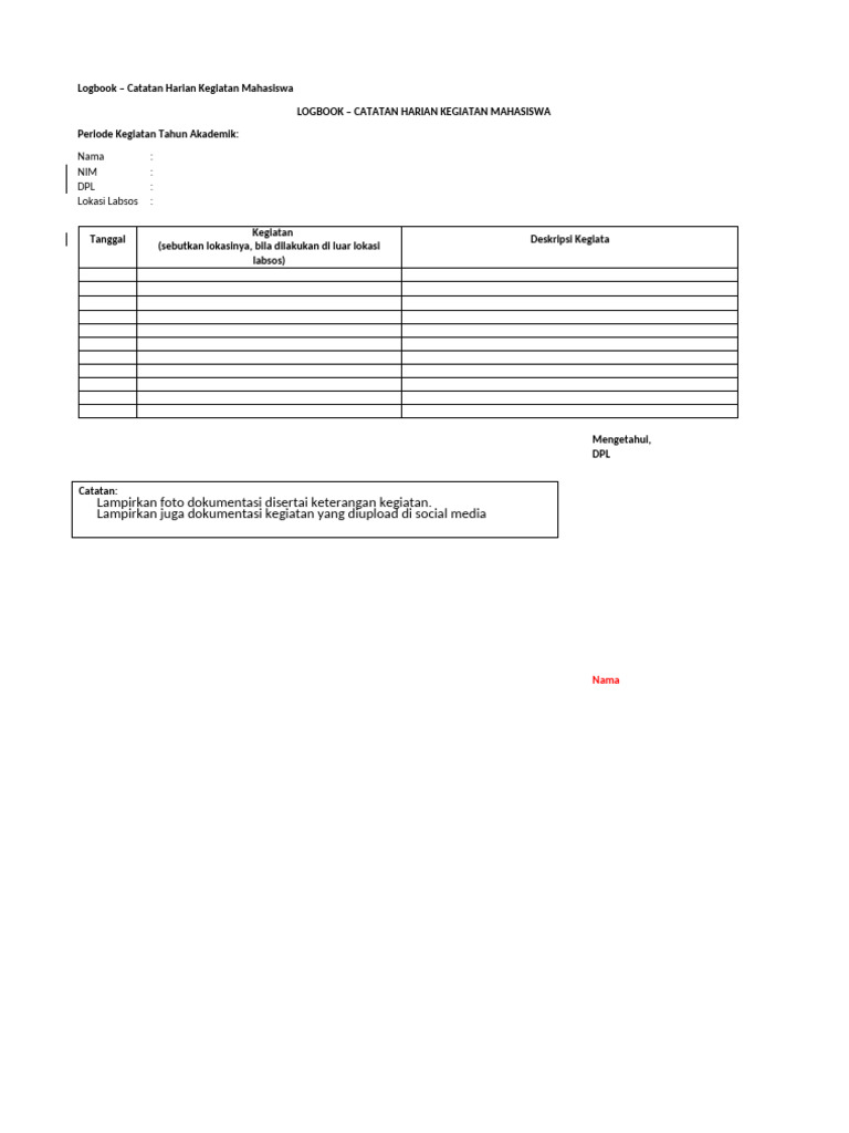 Logbook Harian Kegiatan Mahasiswa | PDF