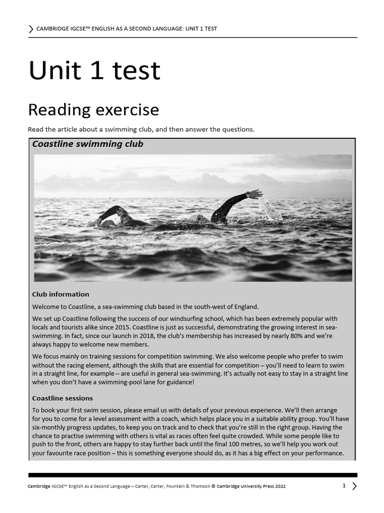 Igcse Esl 6ed Tr Unit1 Test Pdf Learning