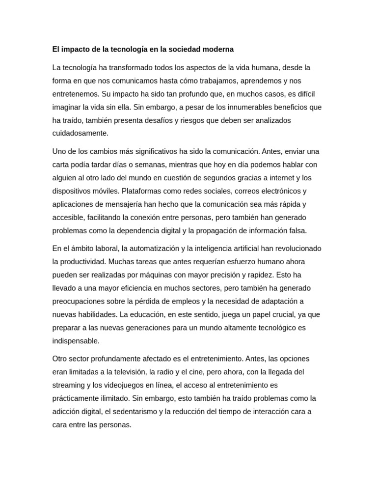 El Impacto de La Tecnología en La Sociedad Moderna | PDF | Inteligencia ...