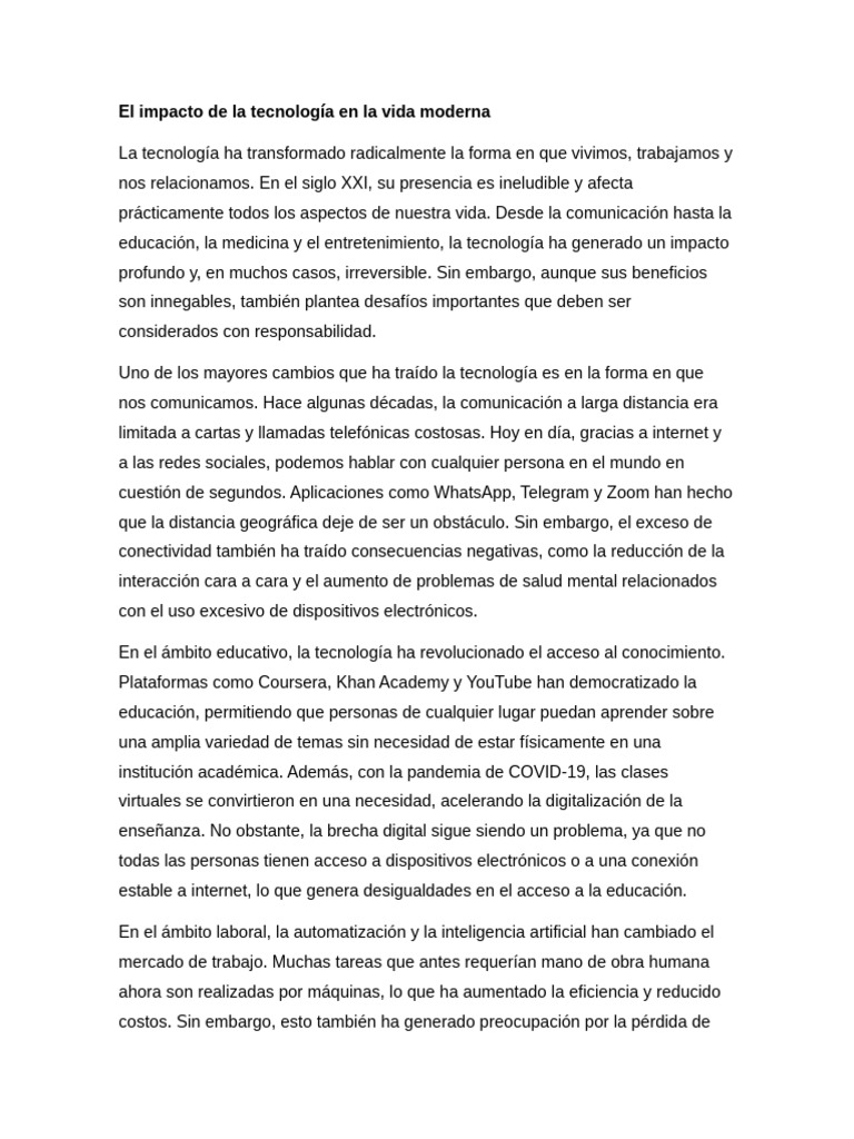 El Impacto de La Tecnología en La Vida Moderna | PDF | Internet ...