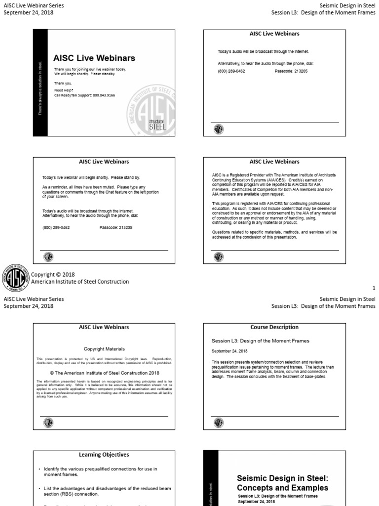 AISC Live Webinar Design of The Moment Frames | PDF | Beam (Structure ...