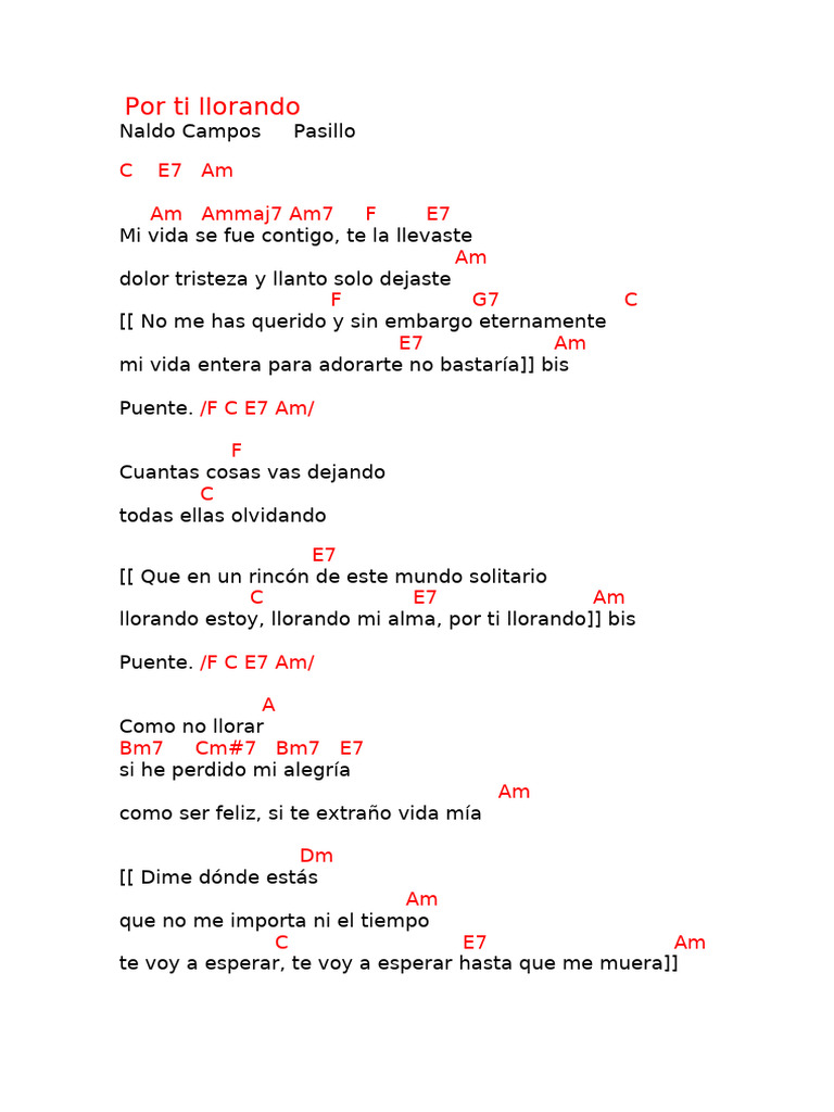 Letra y acordes de "Por ti llorando" | PDF
