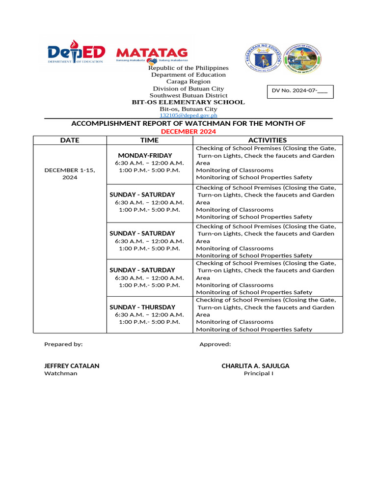 Accomplishment Report Guard | PDF