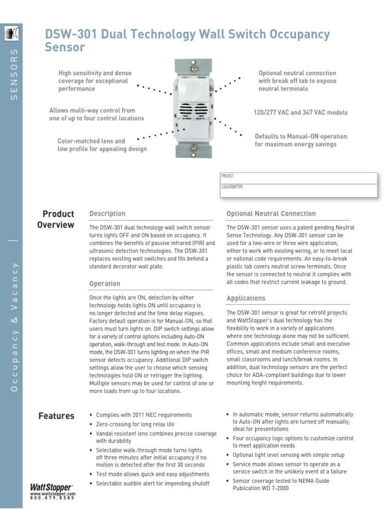 Wattstopper Datasheet dsw-301-w | PDF | Components | Electrical Equipment
