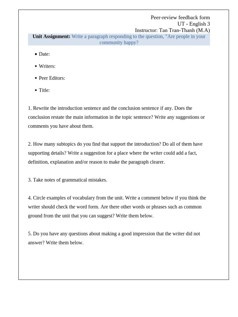 Peer Feedback Form | PDF