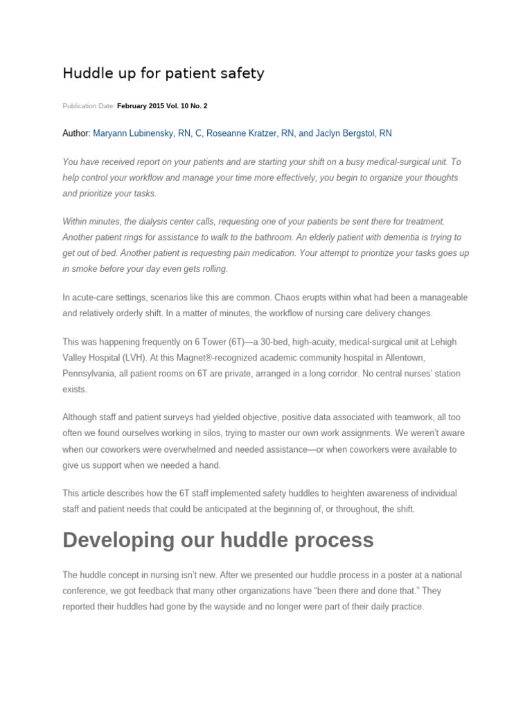 Huddle Up For Patient Safety | PDF | Patient | Patient Safety