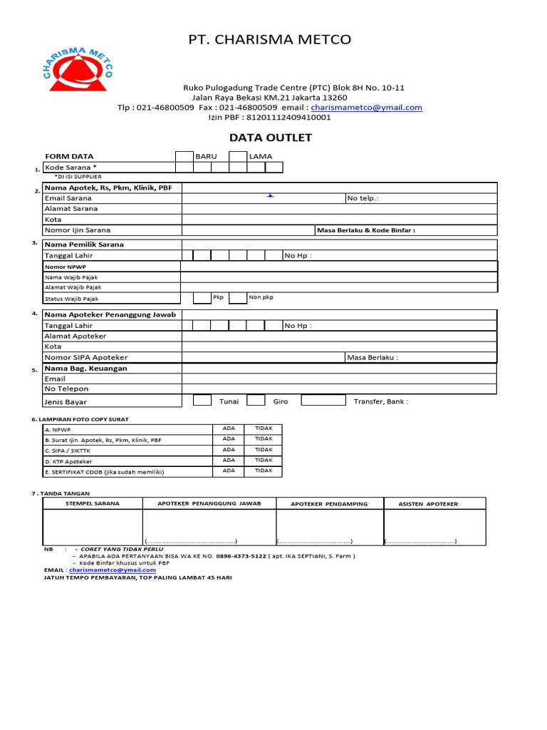 Formulir Data PT. Charisma Metco | PDF
