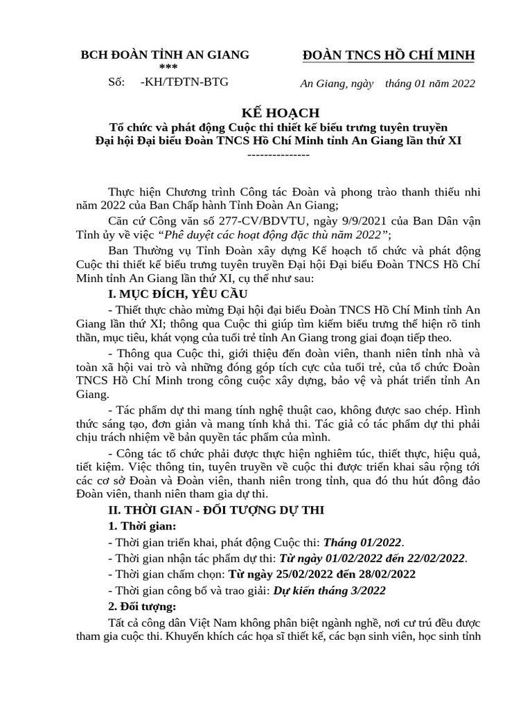 KH To chuc Cuoc thi thiet ke bieu trung tuyen truyen Dai hoi Doan lan thu XI | PDF