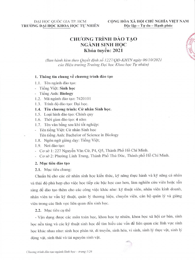 CTDT K.2021 Sinh Hoc | PDF