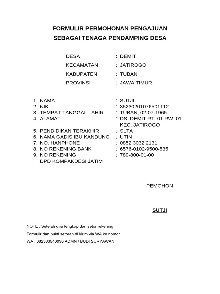 Formulir Permohonan Pengajuan | PDF