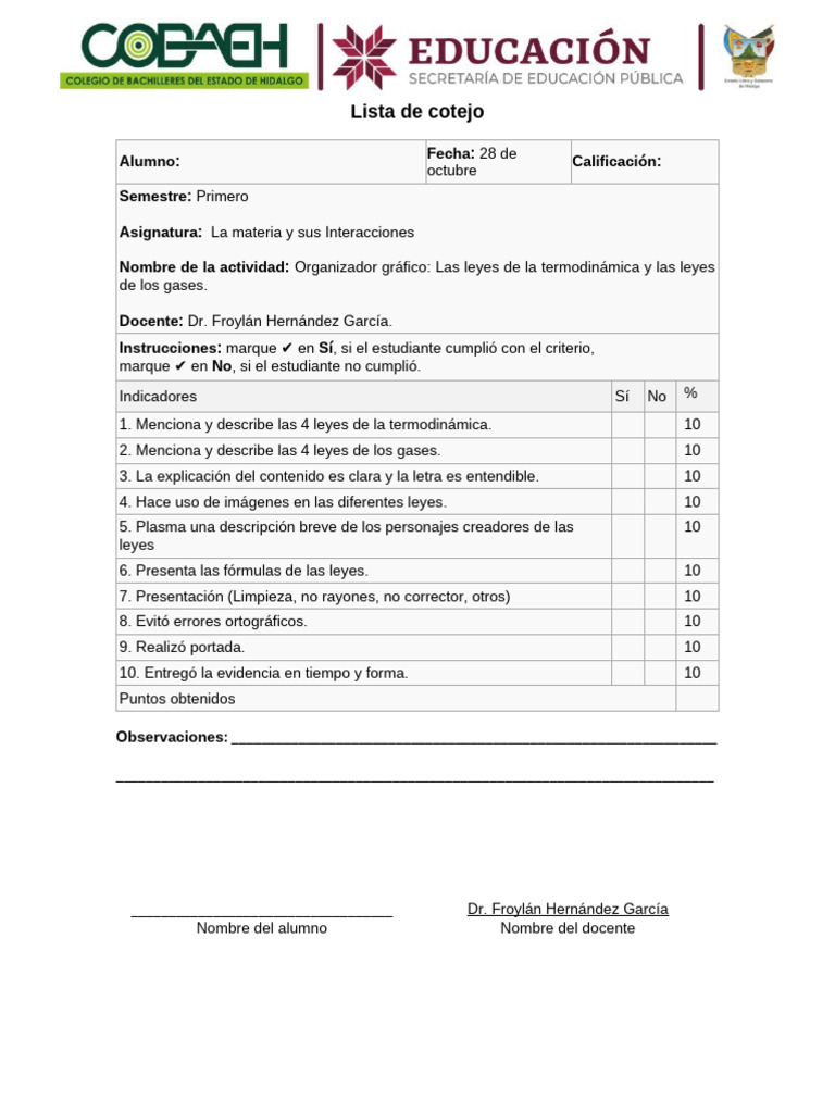 L.cotejo - La Materia y Sus Interacciones | PDF