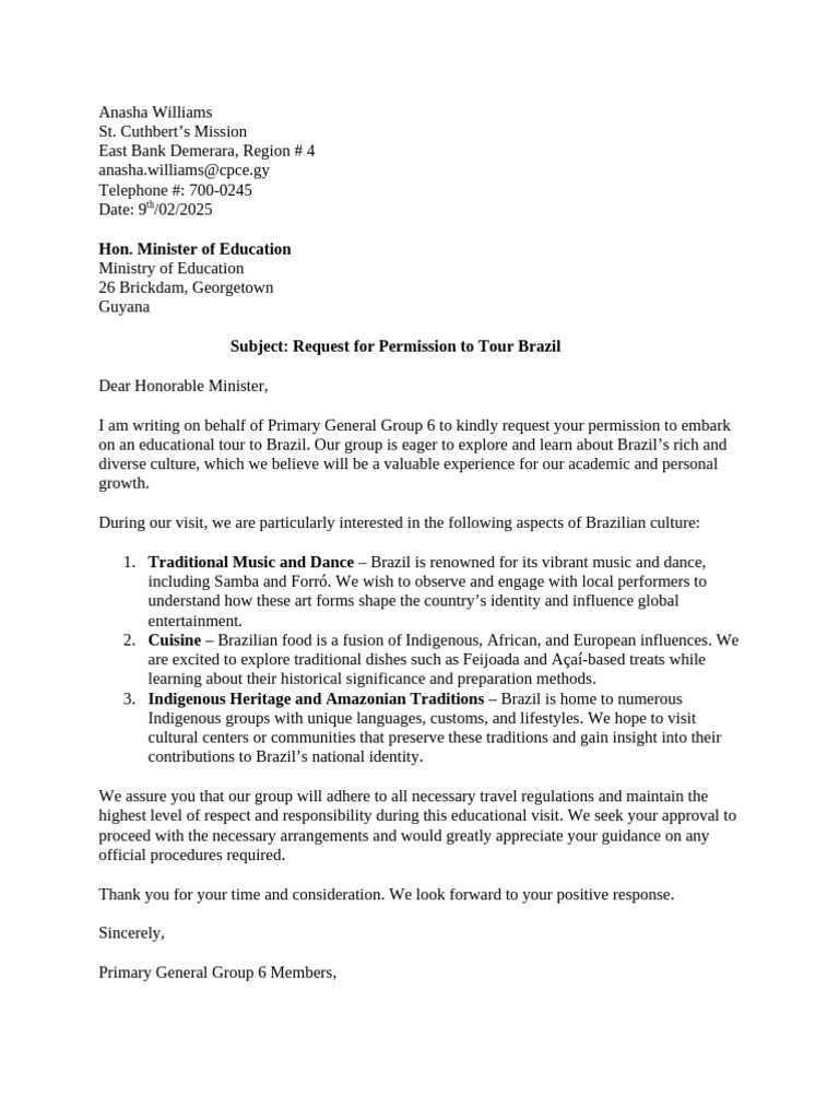 Portuguese Assignment- Letter | PDF | Brasil | Antropologia cultural