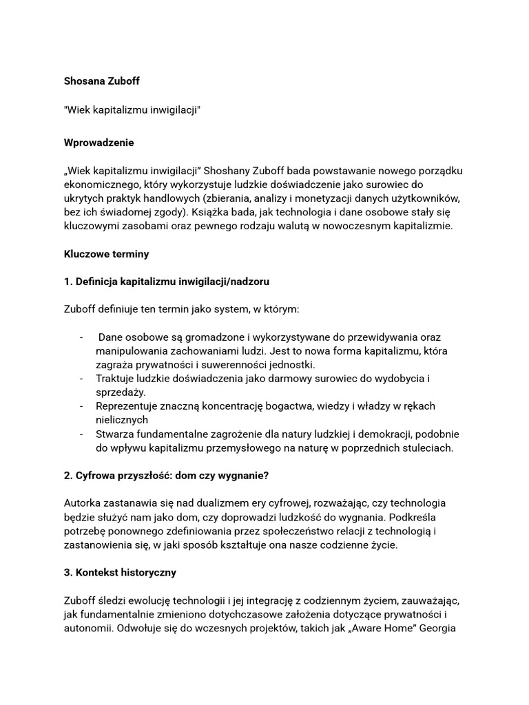 Shosana Zuboff - Notatka | PDF