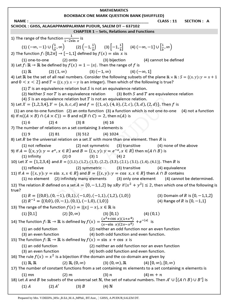 11th Maths 1m Vol - 1, 2 em Shuffled Unitwise withOUT Ans | PDF | Matrix (Mathematics) | Line ...