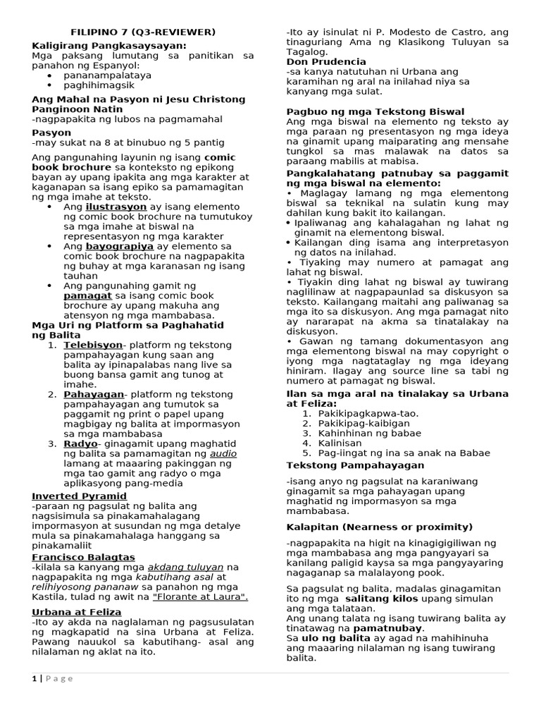 FILIPINO 7-Q3.Reviewer.Student Copy | PDF