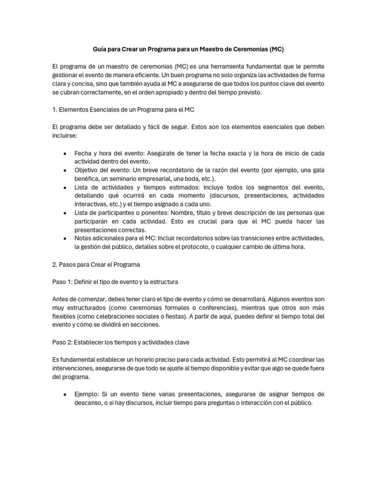 Guía para Crear Un Programa para Un Maestro de Ceremonias (MC) | PDF