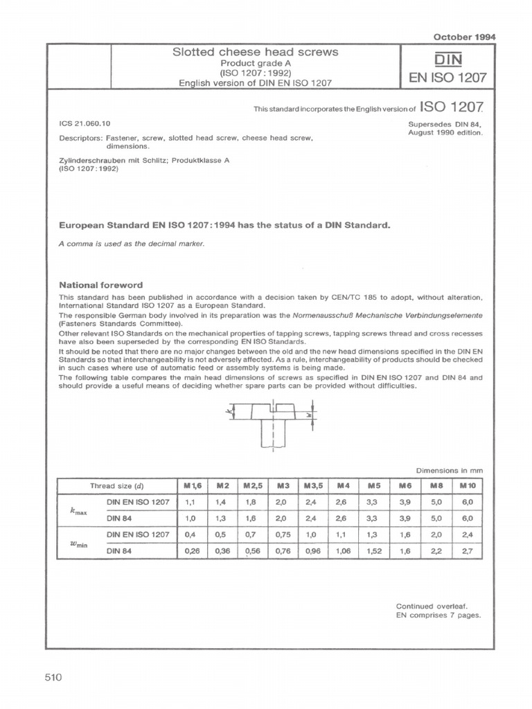Din en Iso 1207 1994 | PDF