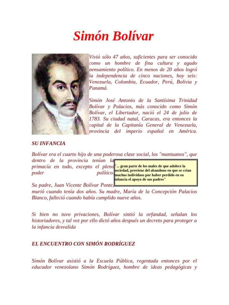 Simón Bolívar: El Libertador de América | PDF