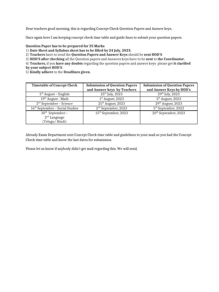 Concept Check Time Table Message | PDF