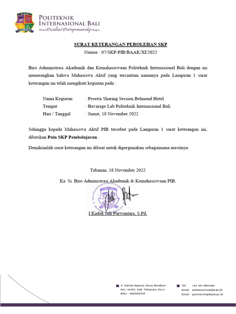 SKP Peserta Sharing Session Belmond Hotel | PDF