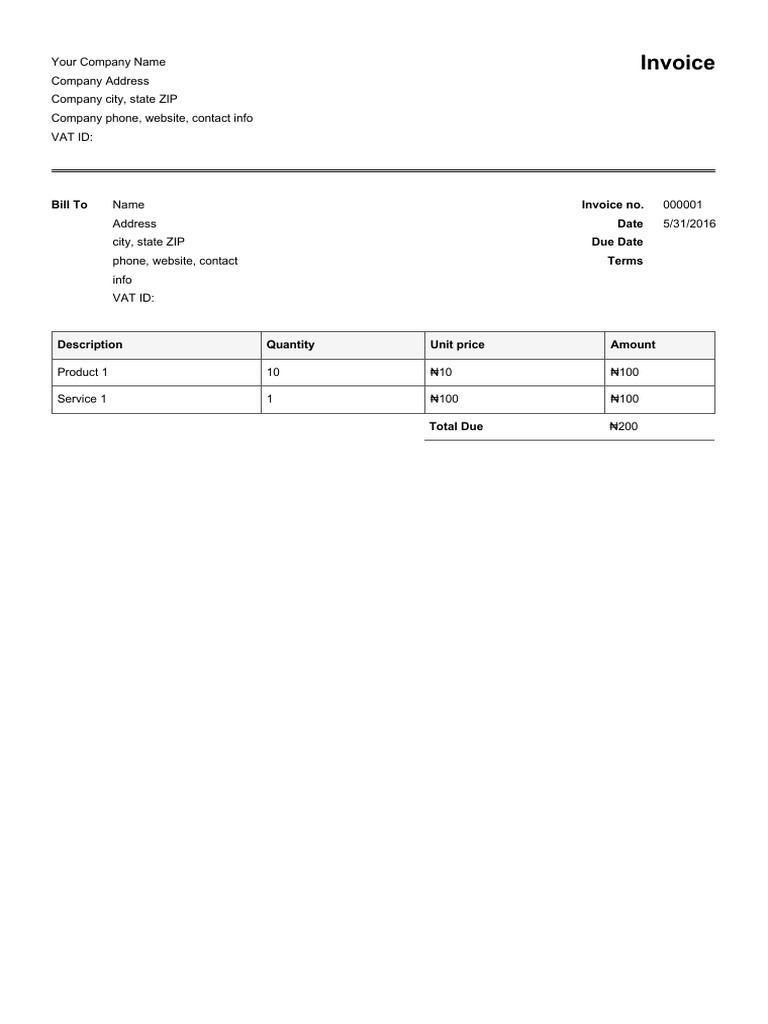 Nigeria Invoice Template | PDF