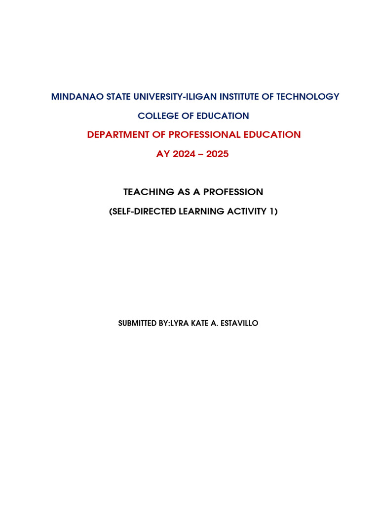 Cpe101 Self-Directed Learning Activity 1 Lyra Kate A. Estavillo | PDF | Teachers | Educational ...