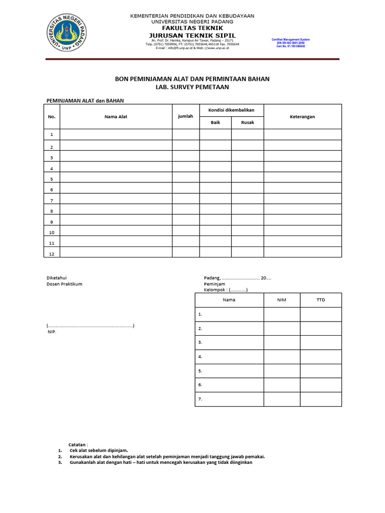 Format Bon Alat | PDF