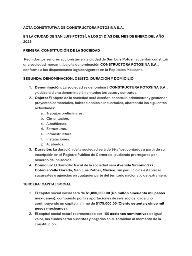Acta Constitutiva | PDF | Sociedad de responsabilidad limitada | México