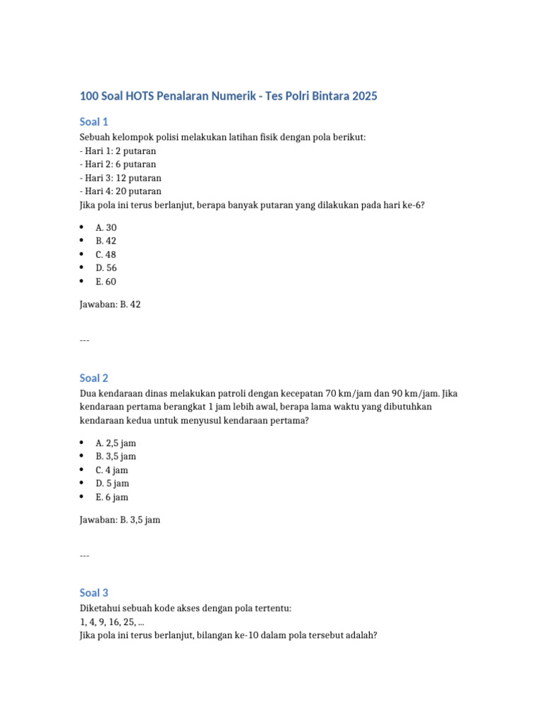 Soal HOTS Polri 2025 5 Option | PDF