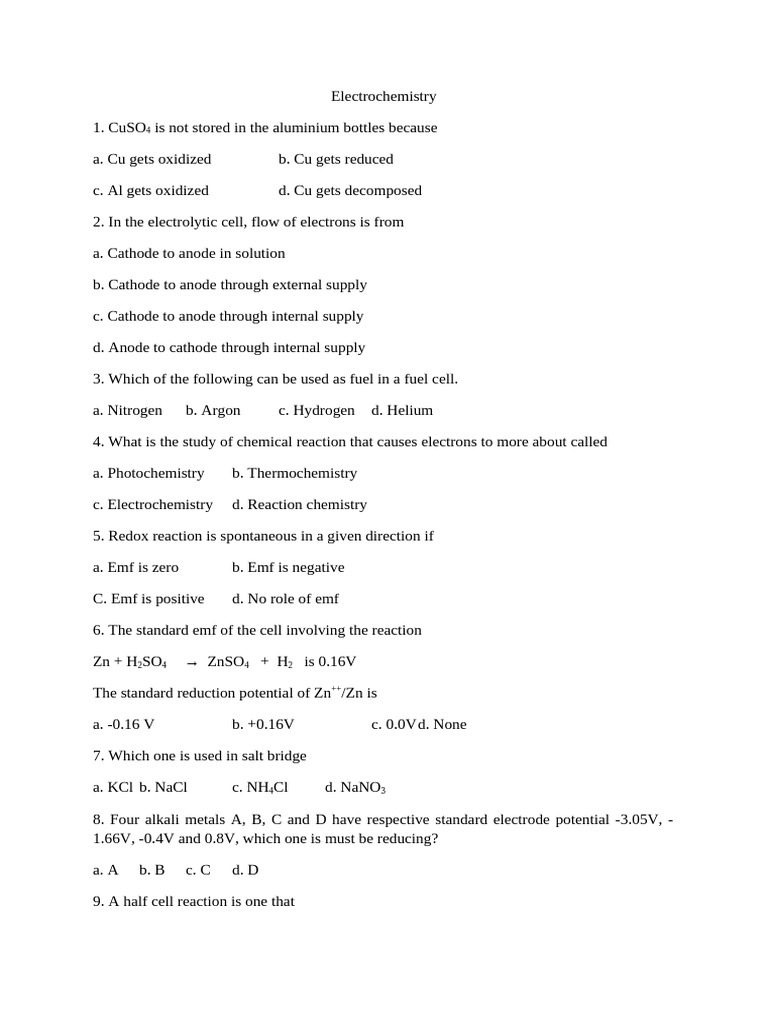 Electrochemistry Exam Prep | PDF | Electrochemistry | Redox