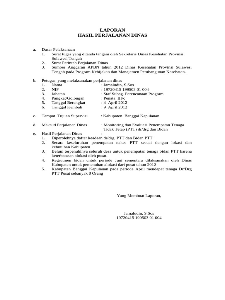 Laporan Hasil Perjalanan Dinas (Apbn) | PDF