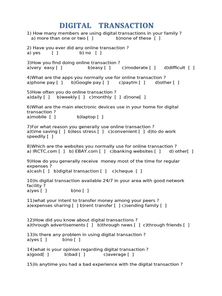 Digital Transaction Usage Survey | PDF