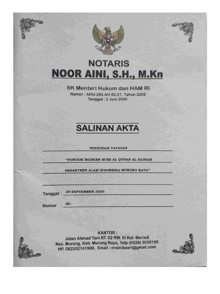 Akta Notaris Yayasan Al Hijrah | PDF