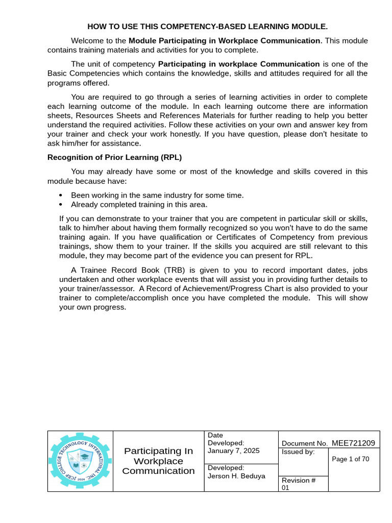 Workplace Communication Training Module | PDF | Part Of Speech | Adverb