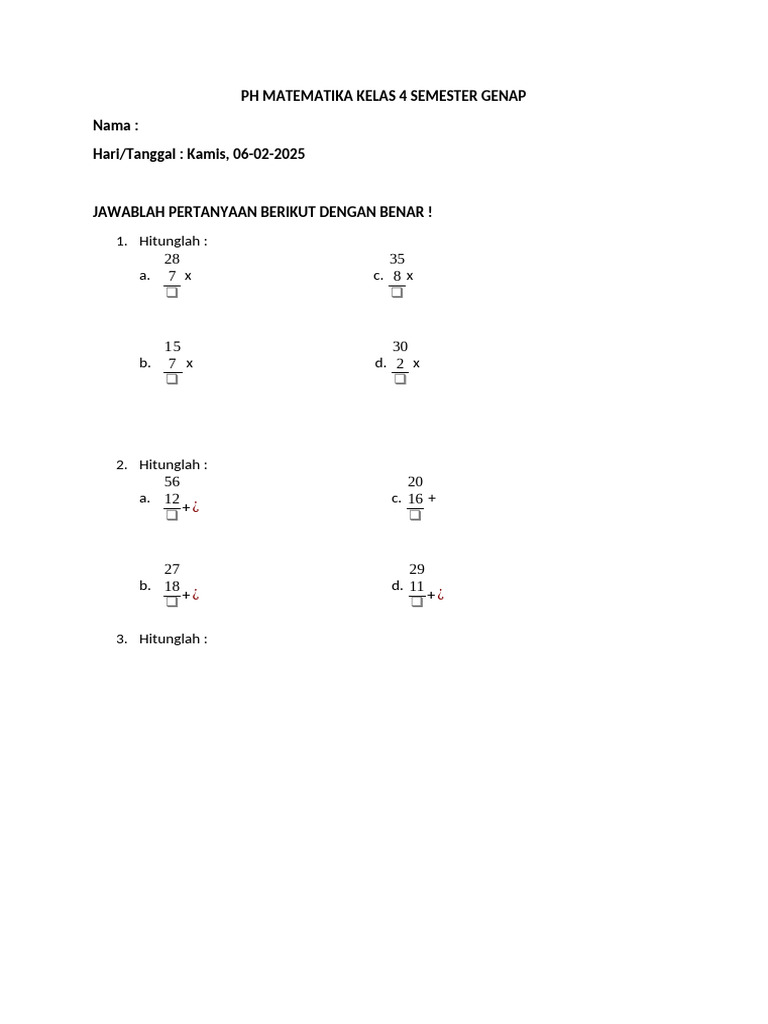 Ph Matematika Kelas 4 Semester Genap | PDF
