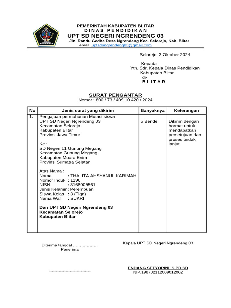 Surat Pengantar Mutasi Ke Dinas | PDF