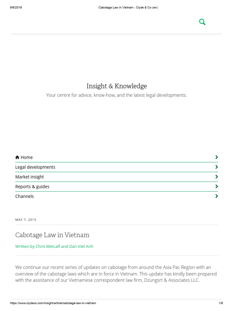 Cabotage Law in Vietnam - Clyde & Co (En) | PDF | Joint Venture | Vietnam