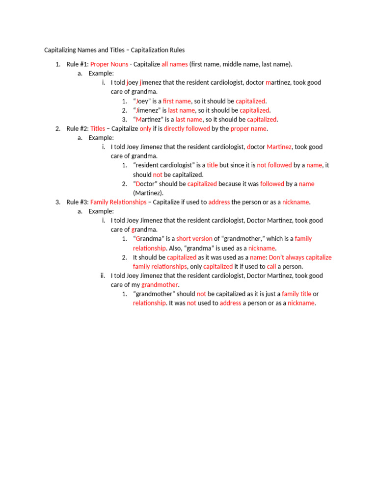 (1) Capitalizing Names and Titles – Capitalization Rules | PDF