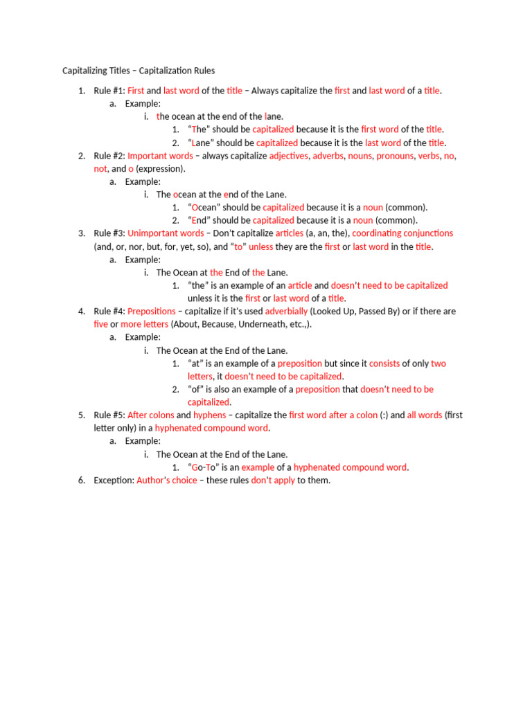 Capitalizing Titles - Capitalization Rules | PDF | Language Mechanics ...