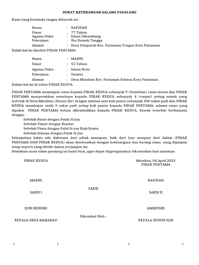 Surat Keterangan Salang Pasalang | PDF