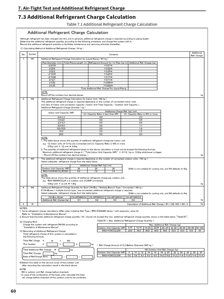 Additional Refrigerant Charge Calculation | PDF | Significant Figures