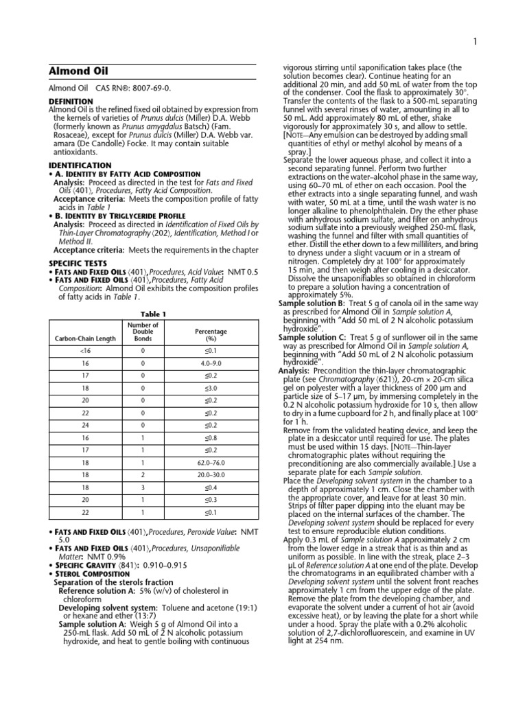 Almond Oil | PDF | Almond | Chemical Compounds