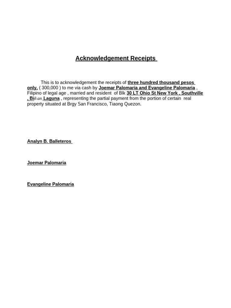 Acknowledgment Receipt for Property Payment | PDF