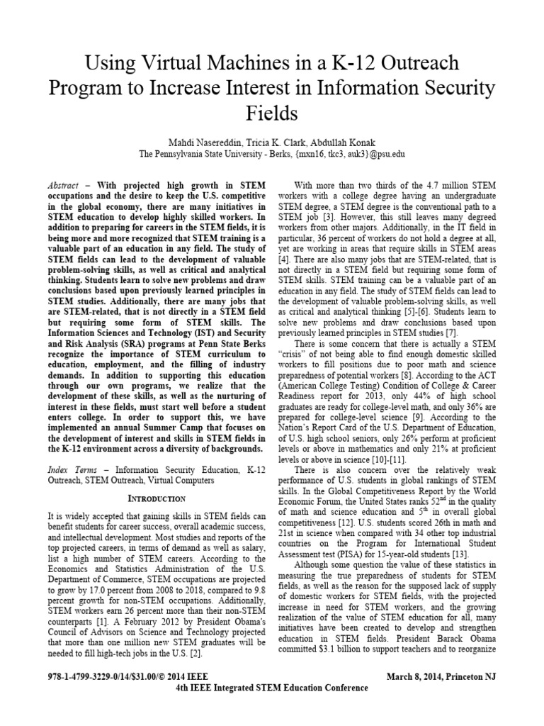 Using Virtual Machines in A K-12 Outreach Program To Increase Interest in Information Security ...