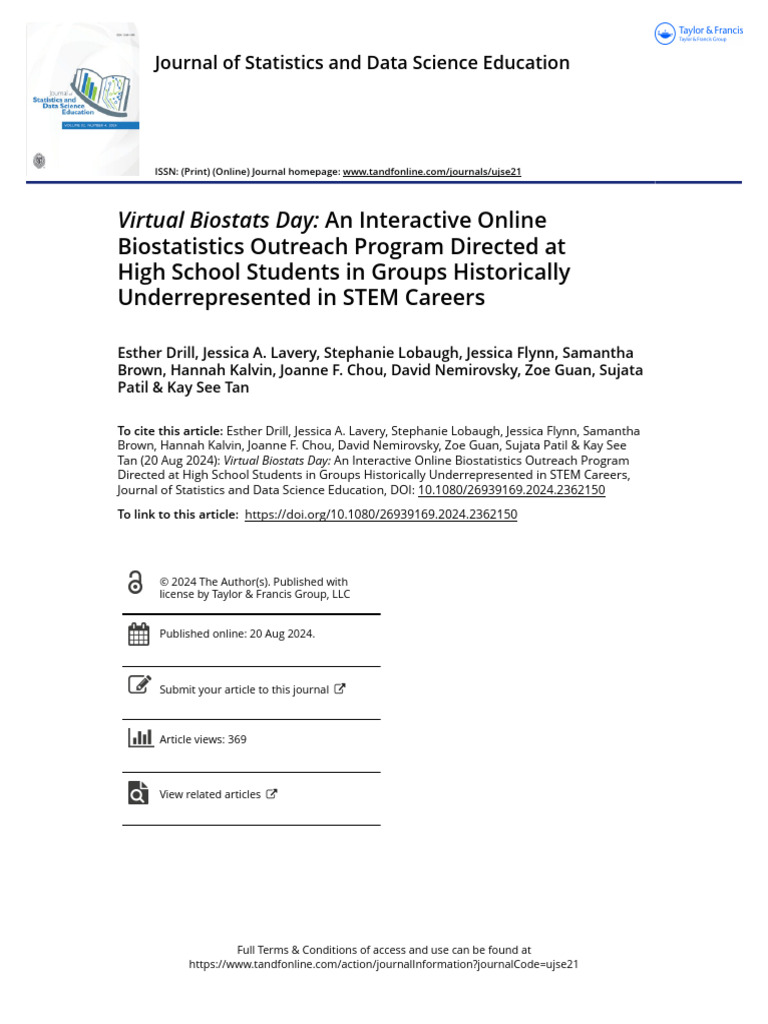 Virtual Biostats Day An Interactive Online Biostatistics Outreach ...